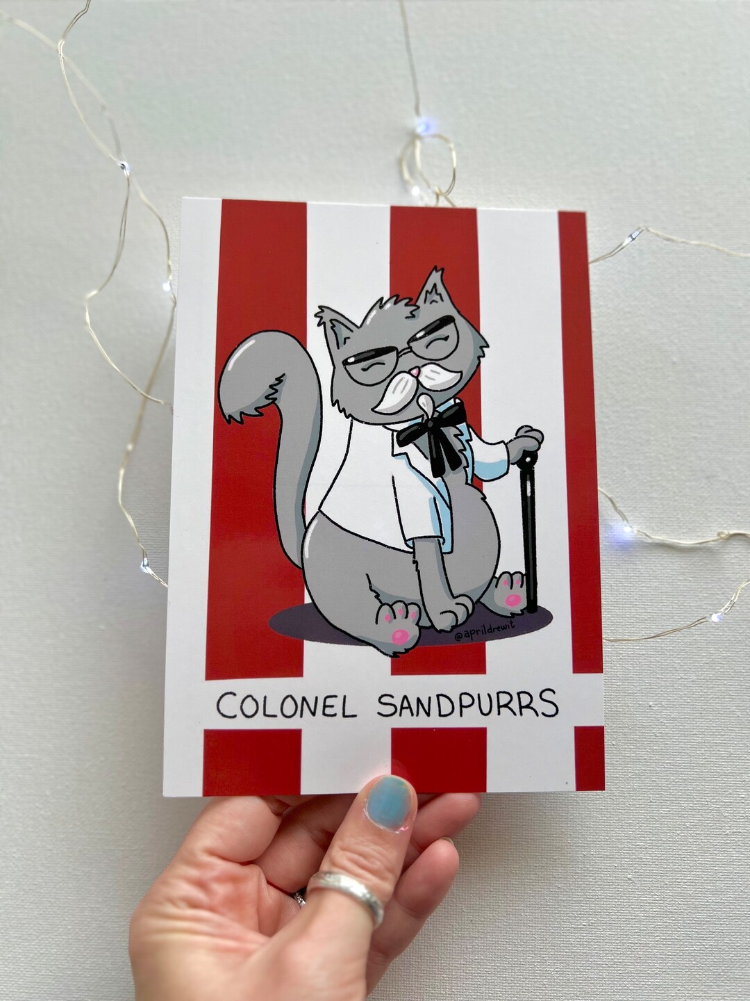 Colonel Sandpurrs Postcard Kentucky Card Cat Pun Chicken Franchise Card ...