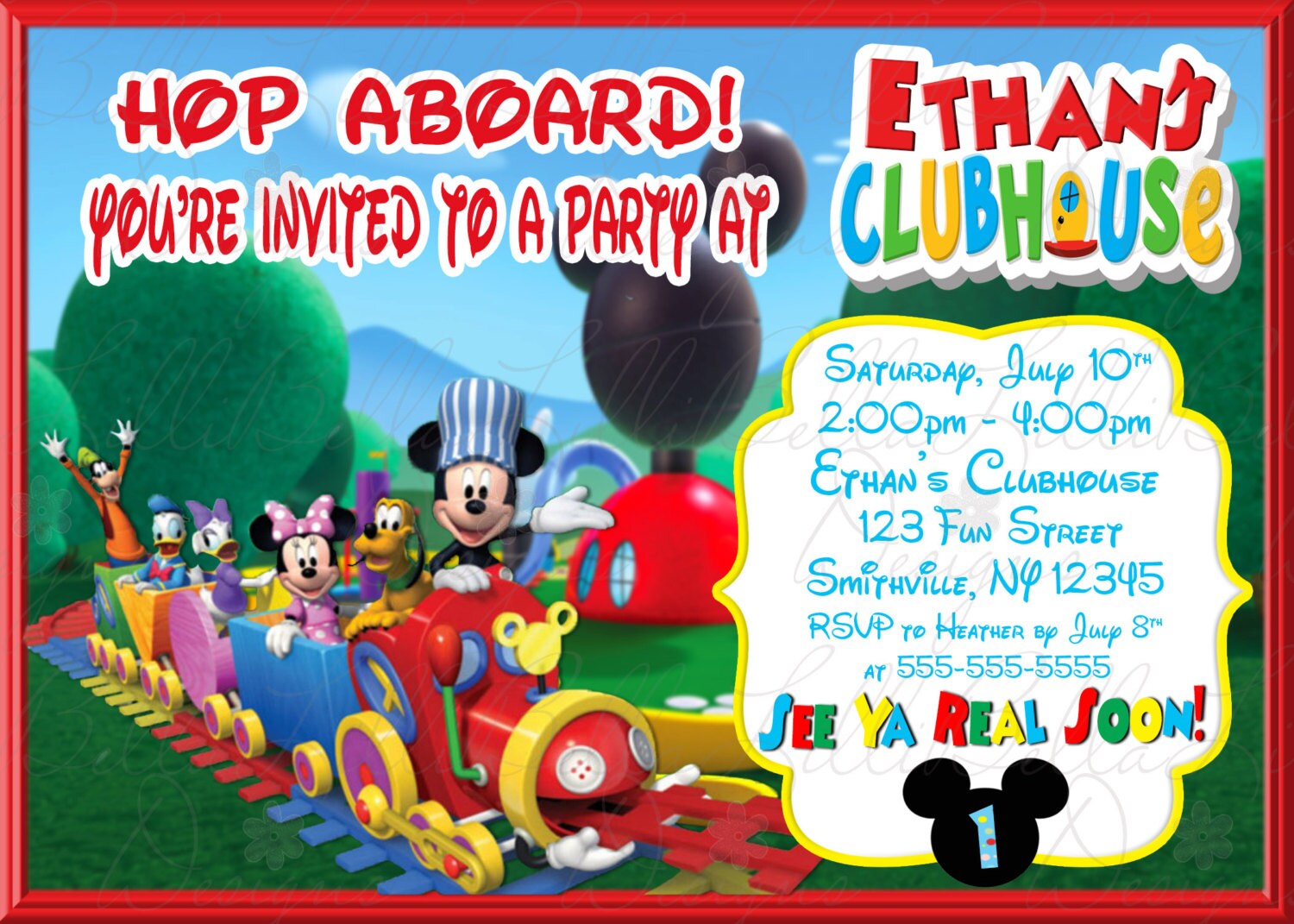 Printable Mickey Mouse Clubhouse Birthday Invitation Choo | Etsy