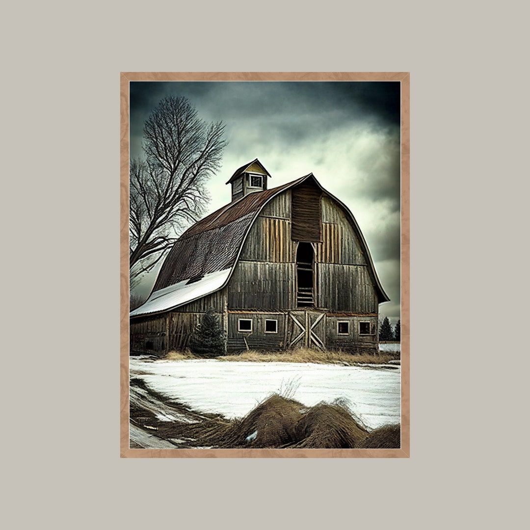 Snowy Barn Painting Snowy Barn Print Winter Barn Print Winter Barn ...