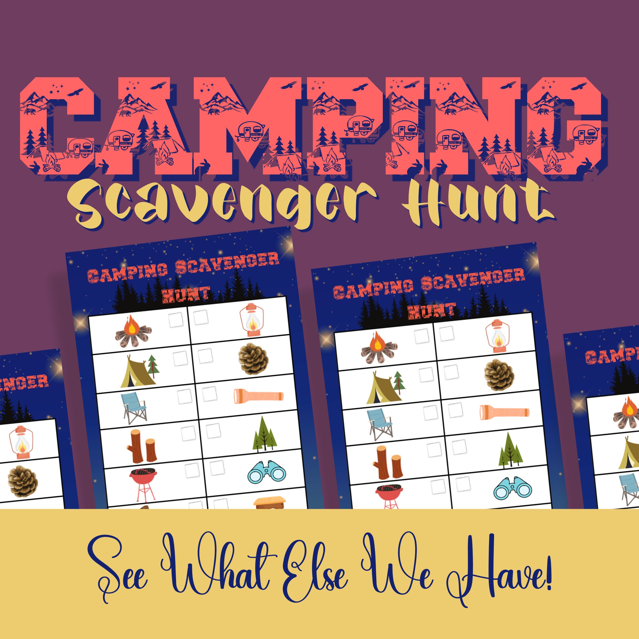 Camping Bingo Game for Kids Party Favors Kids Party Games Camping Bingo ...