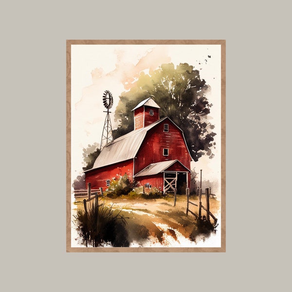 Red Barn Watercolor - Etsy