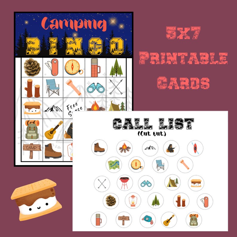 Camping Bingo Game Camping Birthday Party Bingo Game Kids Camping ...