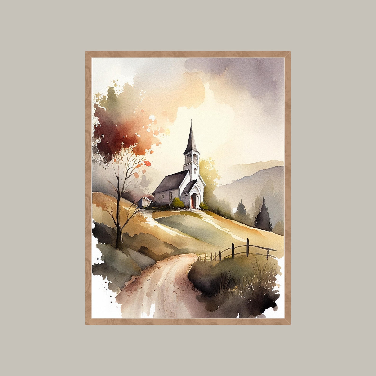Church Print Vintage Country Church Painting White Church Wall Art ...