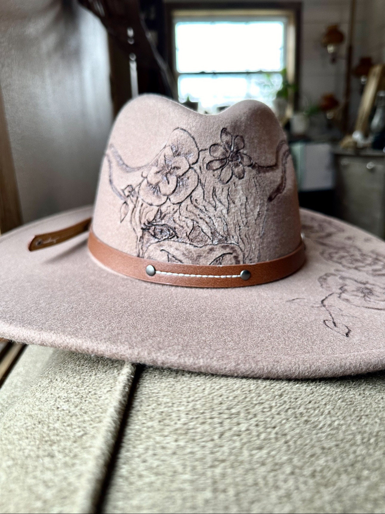 Burned Fedora Hat Custom Burnt Rancher Hat Felt Hat Custom Fedora Hat Rancher Hat Cow and ...