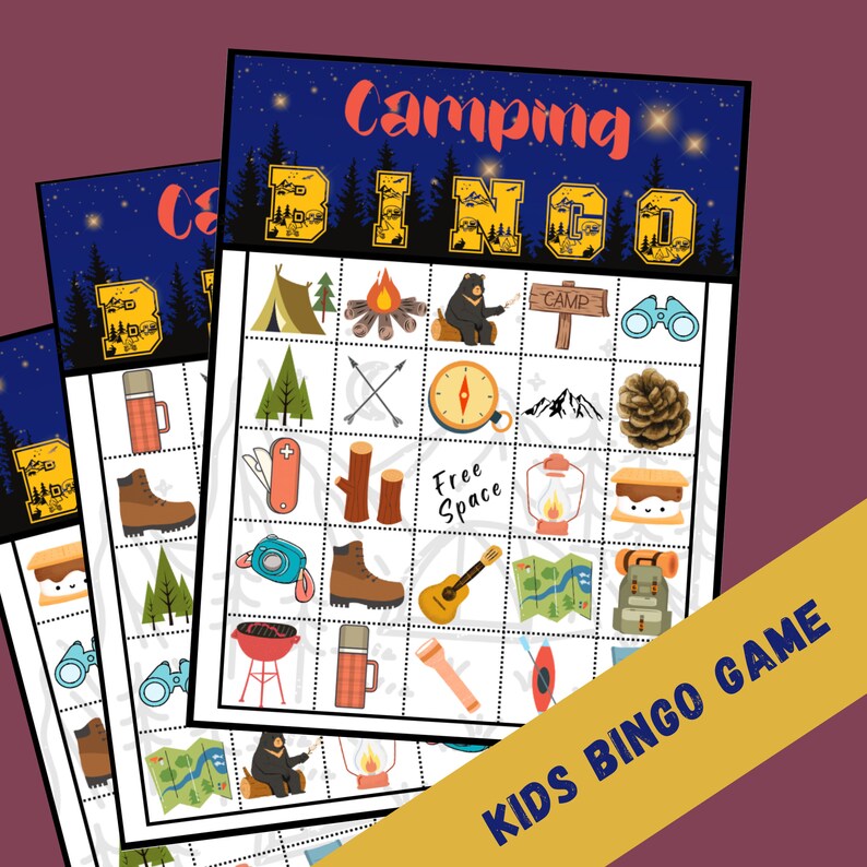 Camping Bingo Game Camping Birthday Party Bingo Game Kids Camping ...