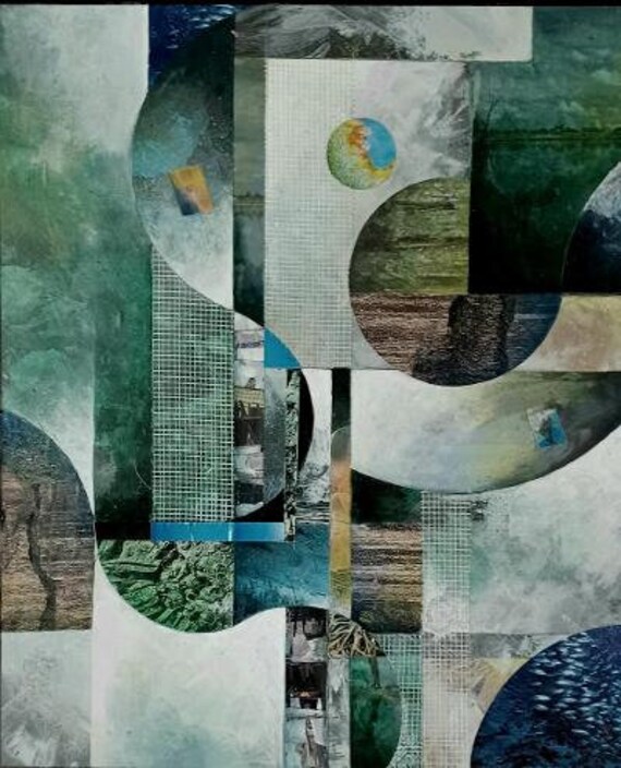 Mixed Media Paper Collage on Wood orbiting | Etsy