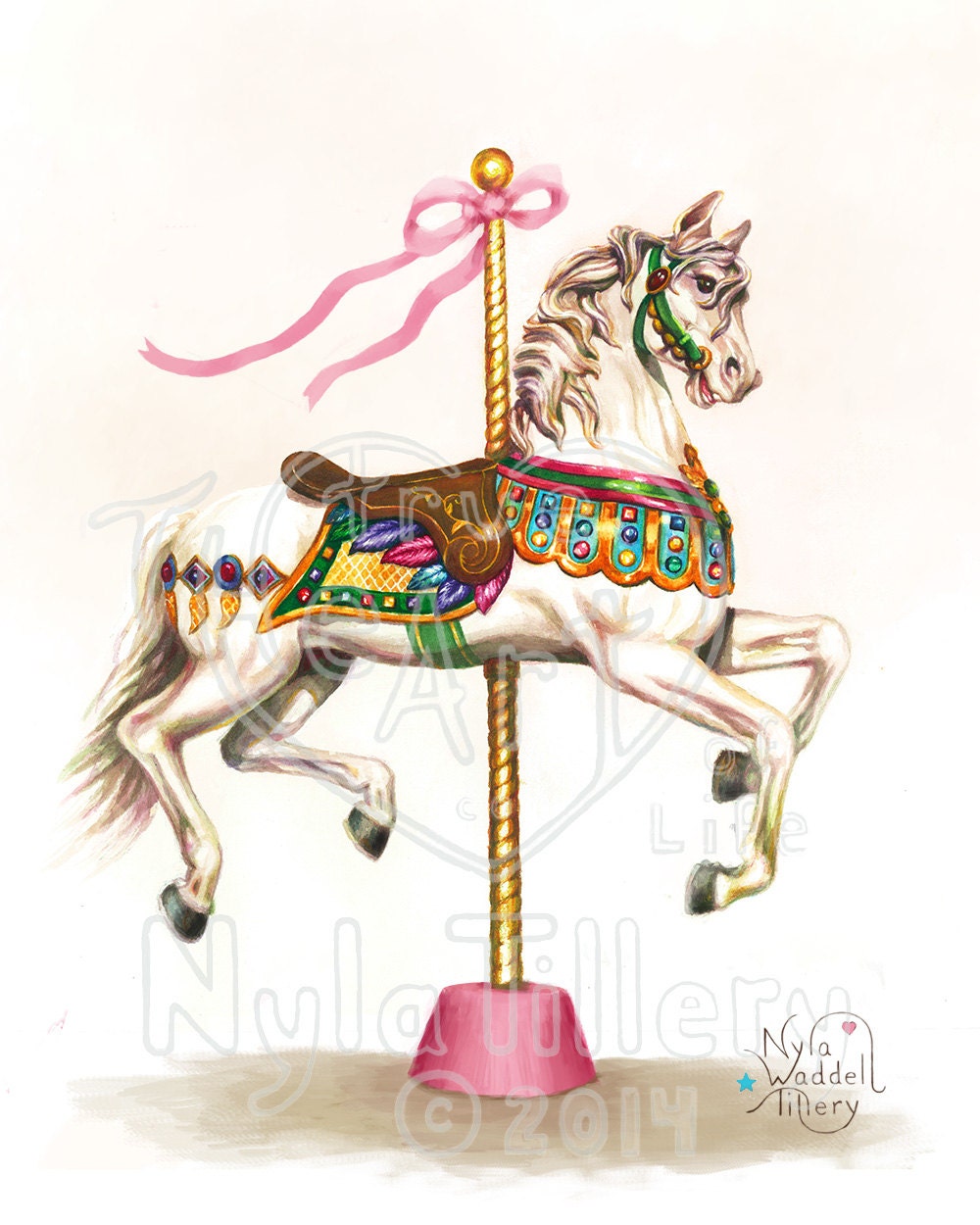 Antique vintage happy Art Print cheval de carrousel art - Etsy France