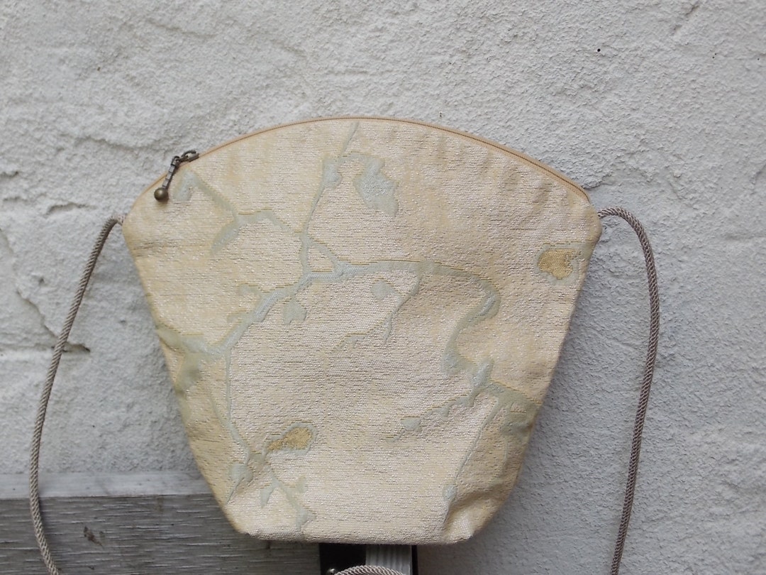 Shimmering Beige Jacquard Sling Purse, Maruca Designs, Long Shoulder ...