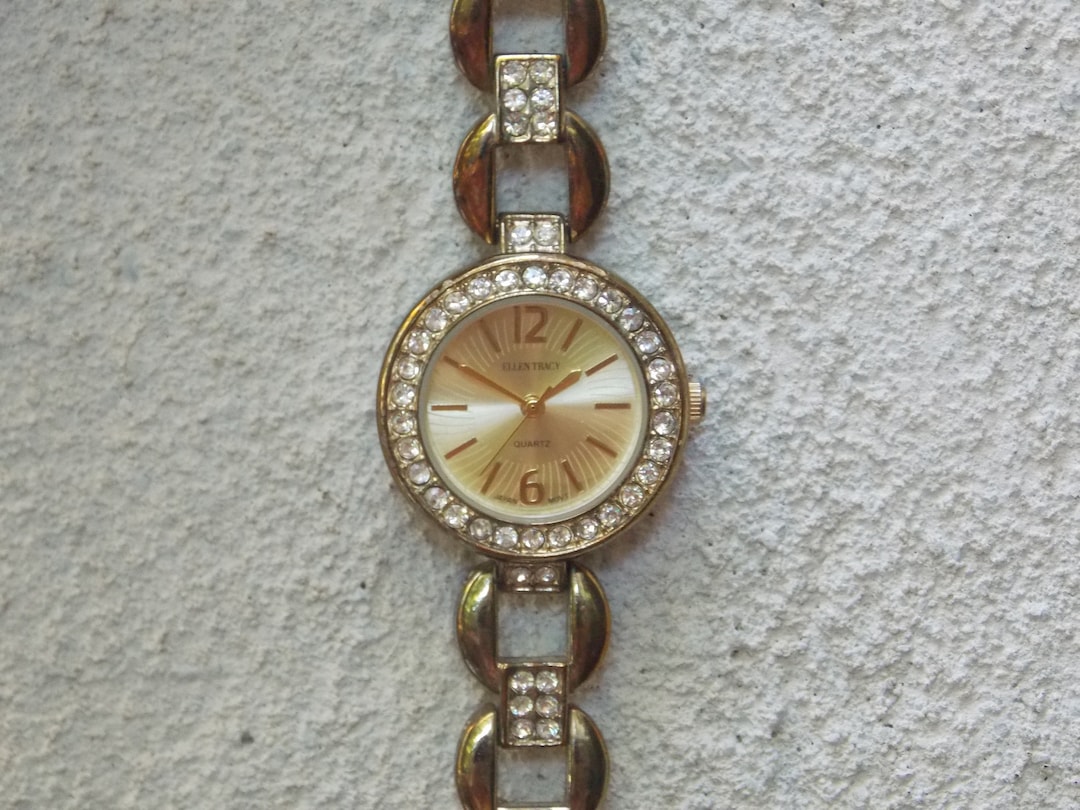 Gold Bracelet Ellen Tracy Watch With Rhinestones, Extra Large Bracelet ...