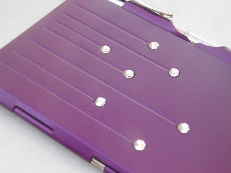 SET OF THREE Ultra Thin Metal Note Pad With Pen, Jeweled Purple ...