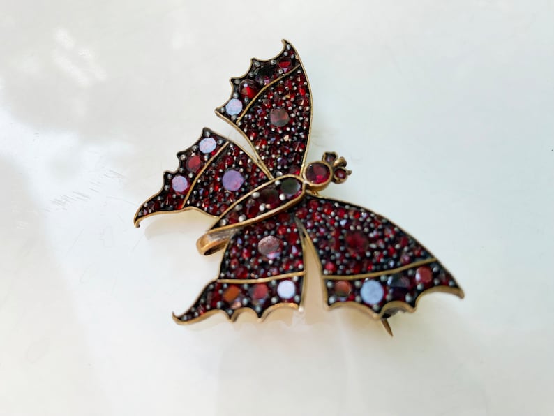 Bohemian Red Garnet Jeweled Butterfly Pin Brooch - Etsy
