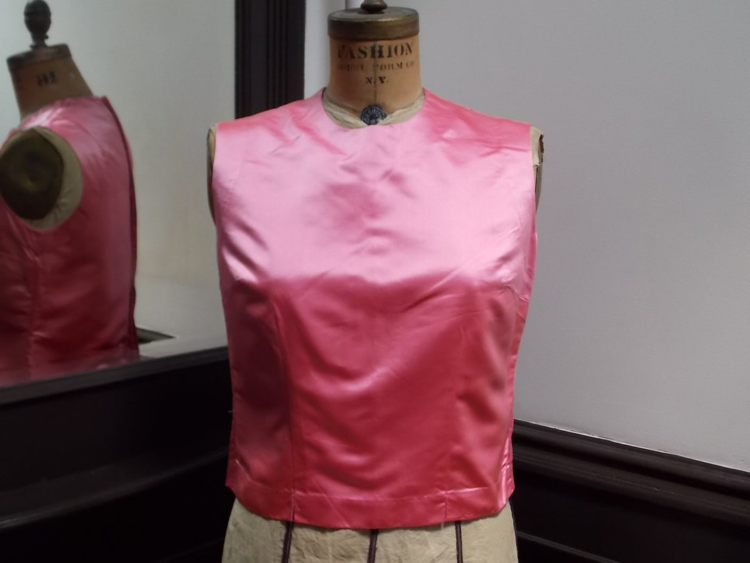Vintage Pink Satin Silk Shell Top, Made in Hong Kong, Pristine 1960's ...