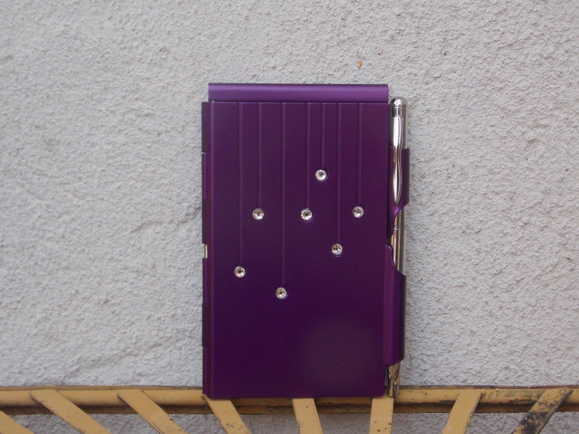 SET OF THREE Ultra Thin Metal Note Pad With Pen, Jeweled Purple ...