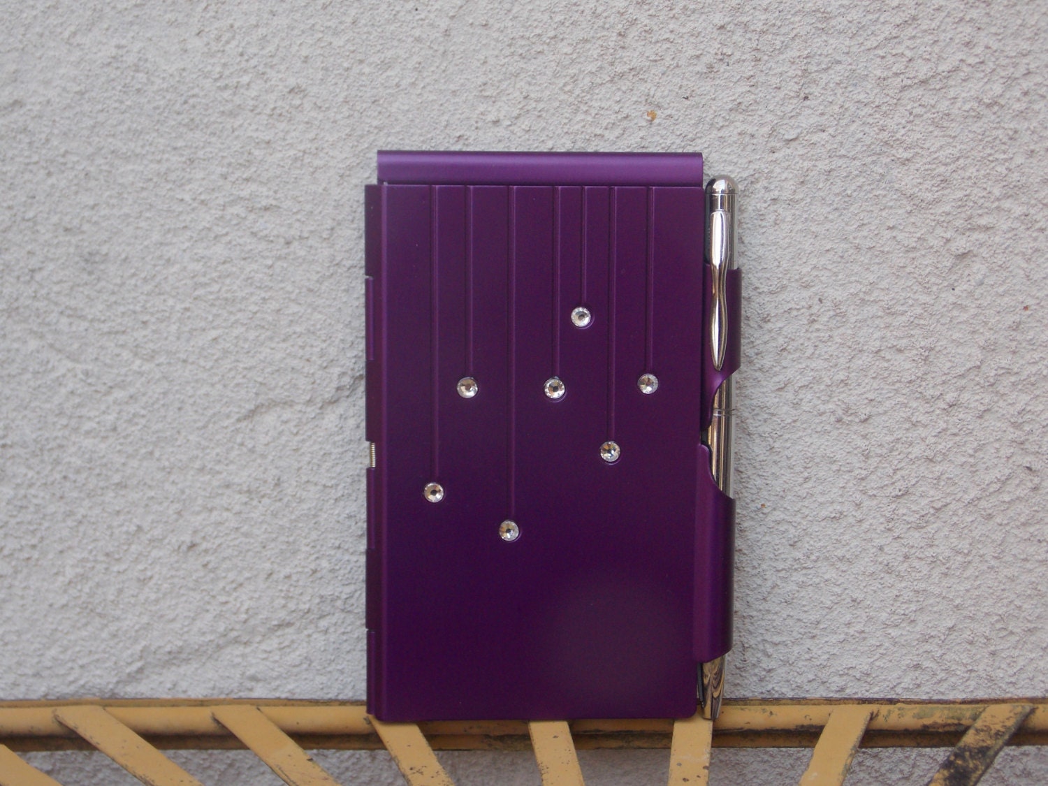 SET OF THREE Ultra Thin Metal Note Pad With Pen, Jeweled Purple ...
