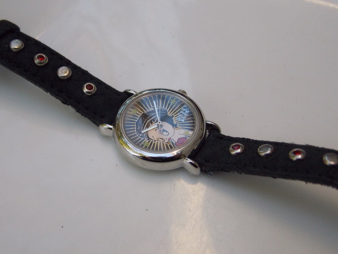 Betty Boop Wrist Watch by Valdawn, Leather Band, Black and Red, Rock ...