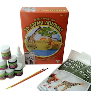 Safari Animals 3D Modeling Craft Kit - 3 Animals, Paint, Brushes & Glue ...
