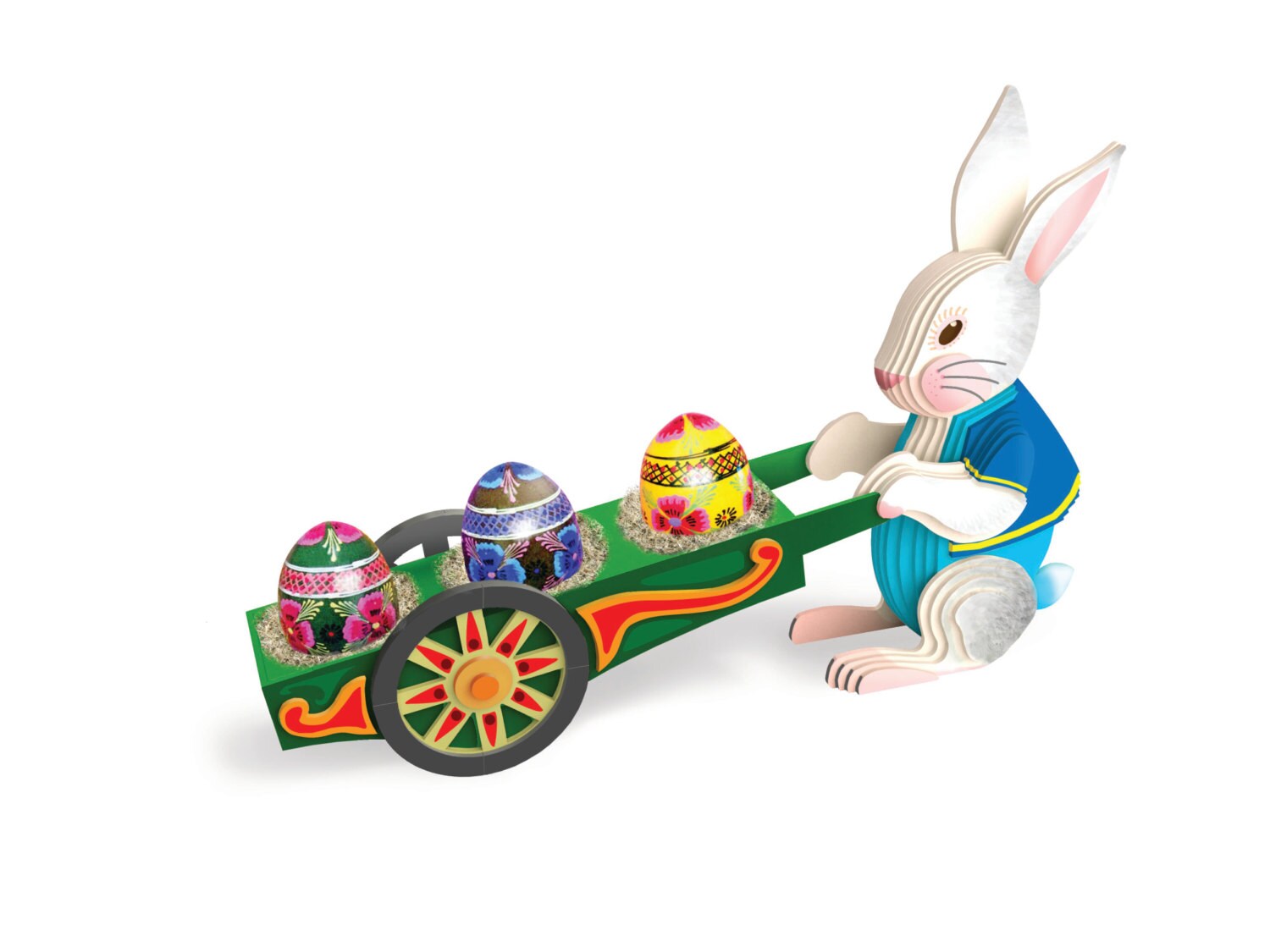 Easter Bunny With Wheelbarrow 3D Modeling Kit, Recycled Paper Figurine ...