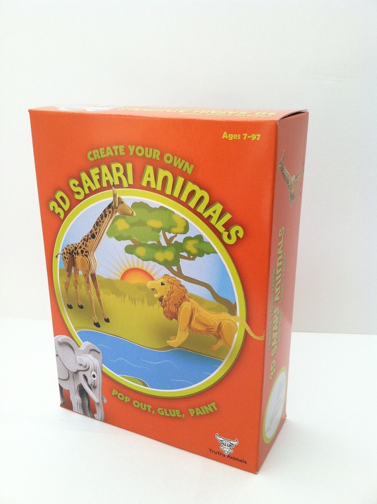 Safari Animals 3D Modeling Craft Kit - 3 Animals, Paint, Brushes & Glue ...