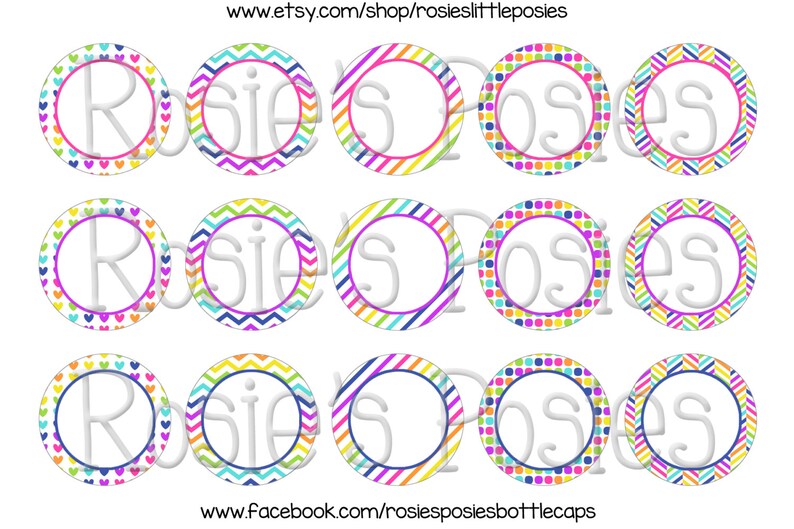 Editable Bottle Cap Image Sheet, Bright Rainbow Colors, Monogram - Etsy