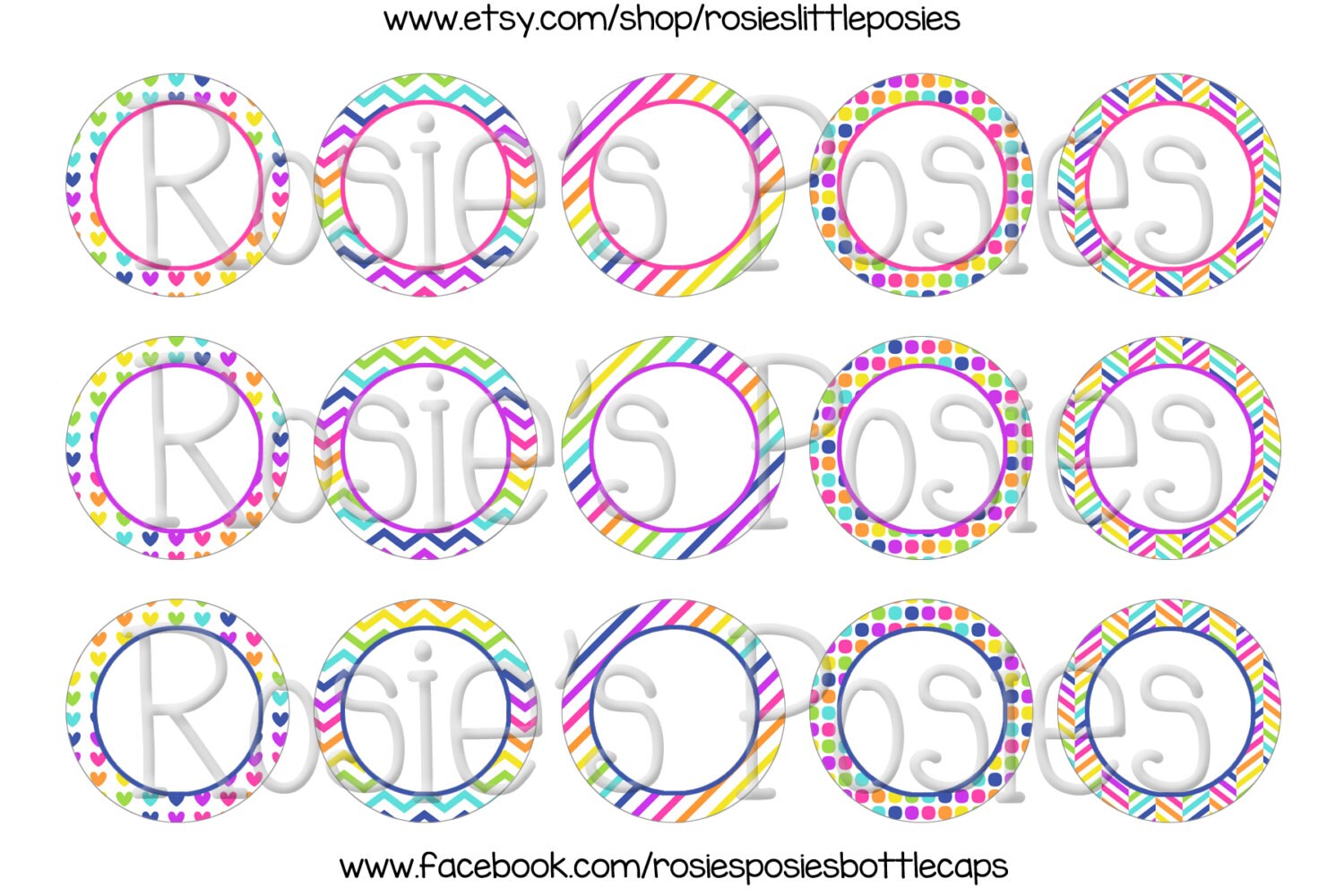 Editable Bottle Cap Image Sheet, Bright Rainbow Colors, Monogram - Etsy
