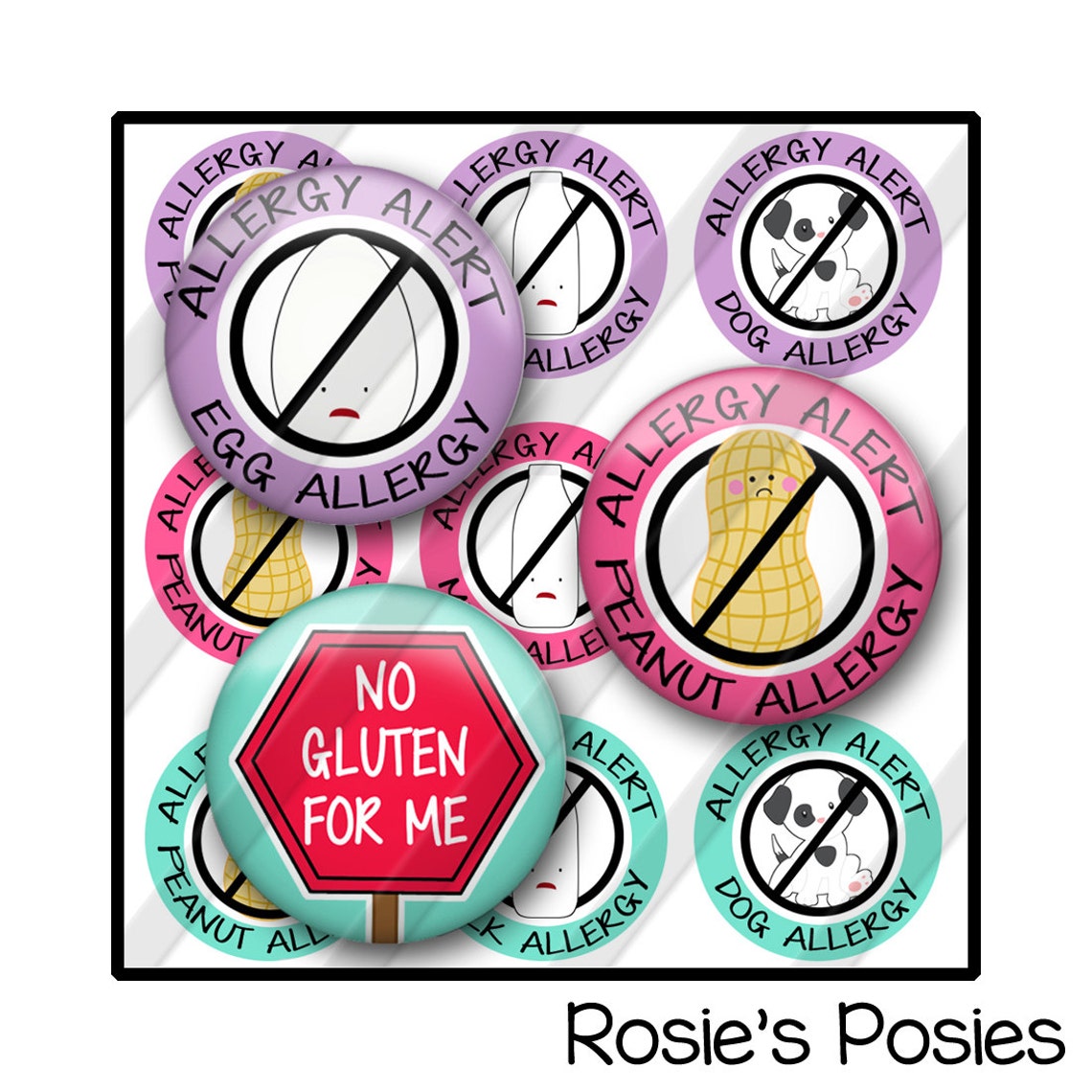 Peanut, Egg, Milk, Dog, Gluten Allergy Medical Alert Bottle Cap Image ...