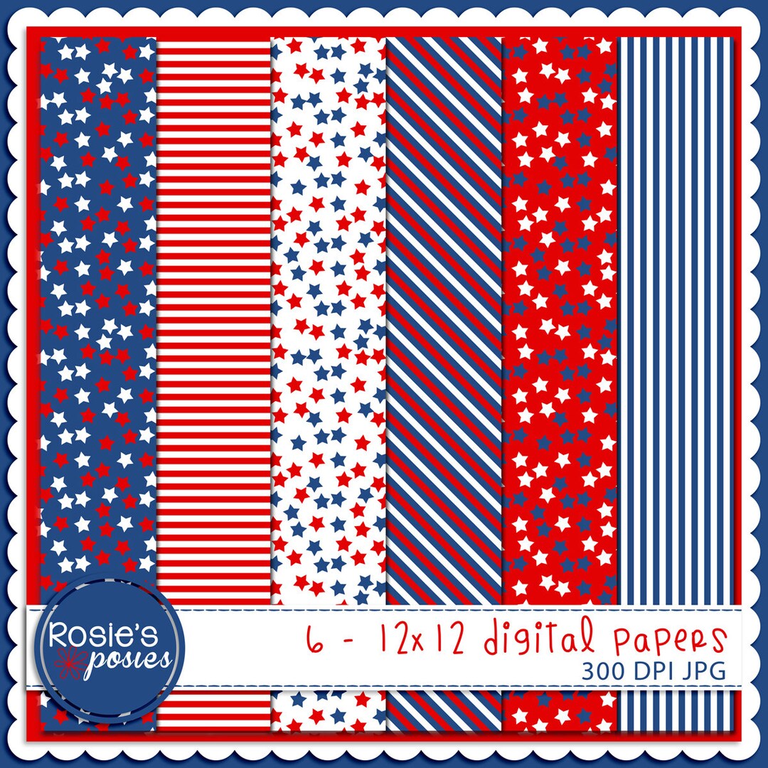 Patriotic Digital Papers, Fourth of July Colors Scrapbook Paper ...