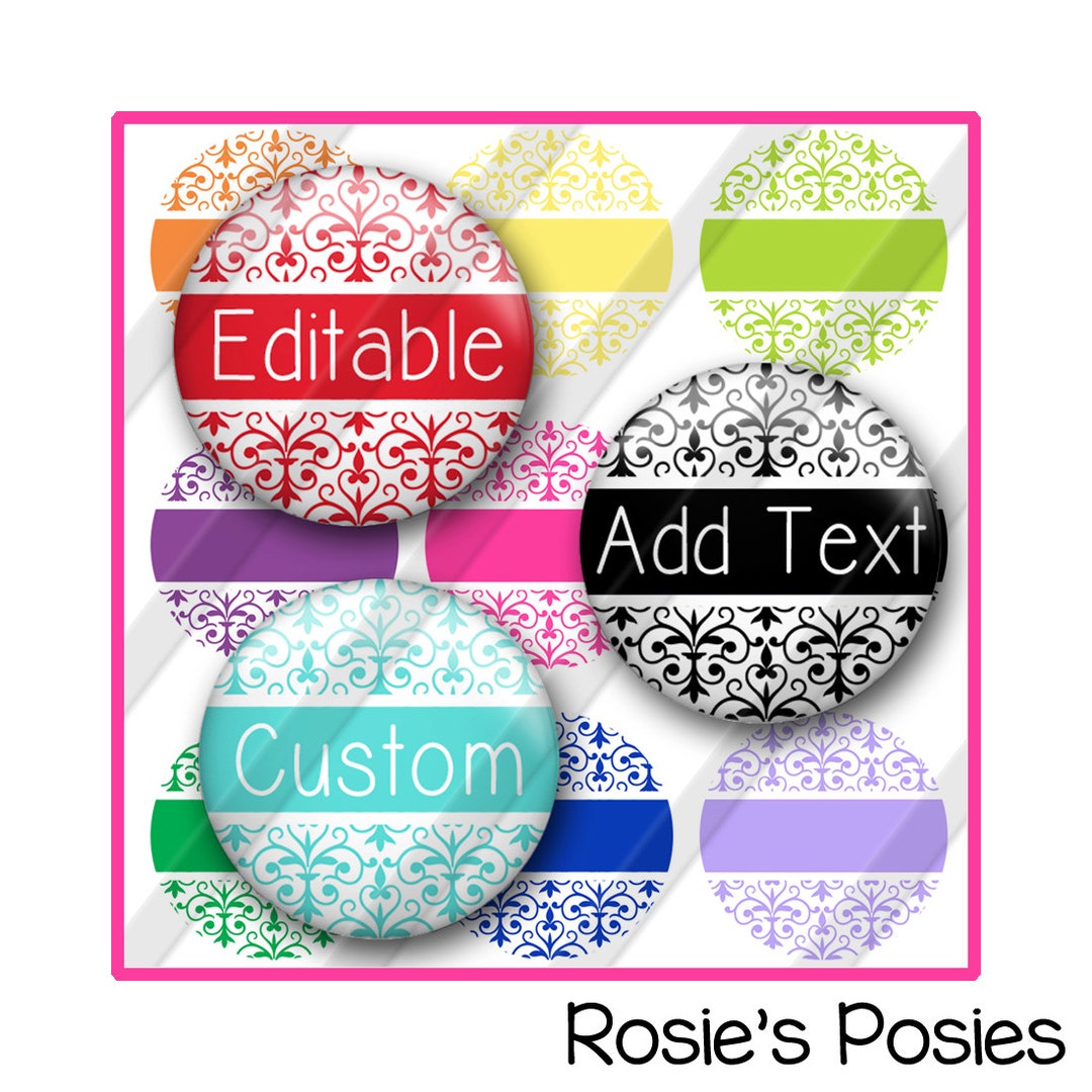 Damask Editable Bottle Cap Image Sheet, Rainbow Colors, Printable ...