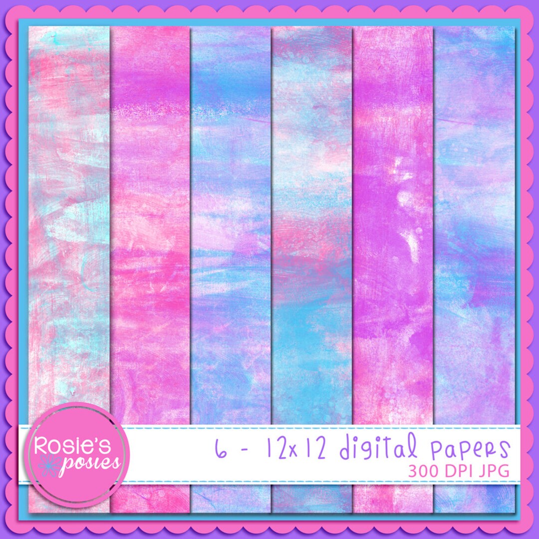Paint Digital Papers, Bright Colors Scrapbook Paper, Pastel Water Color ...