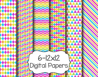 Neon Colors Digital Paper Pack, Bright Colors Scrapbook Paper, Digital ...