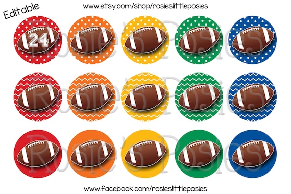Football Bottle Cap Image Sheet Editable - Etsy