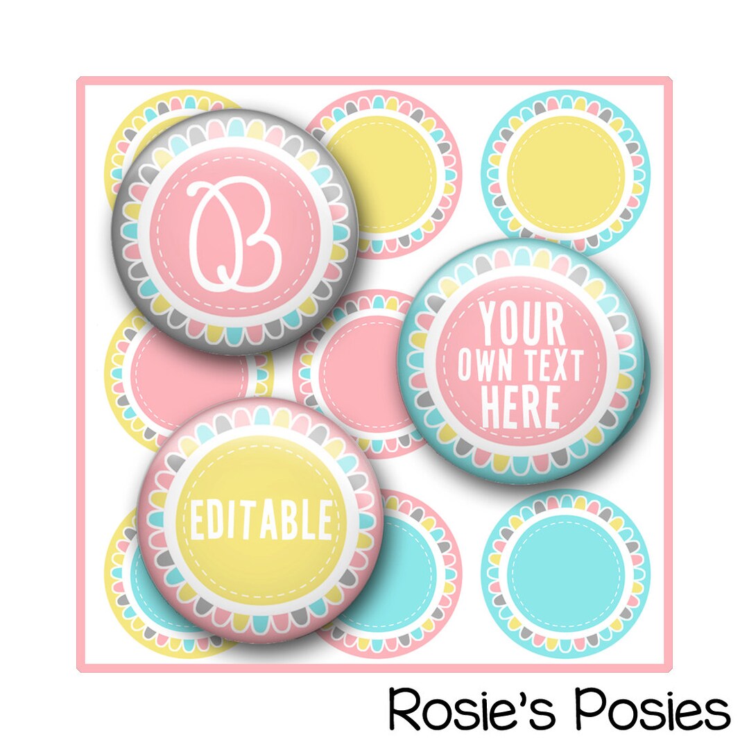 Flower Editable Bottle Cap Image Sheet, Custom Pastel Spring Colors ...