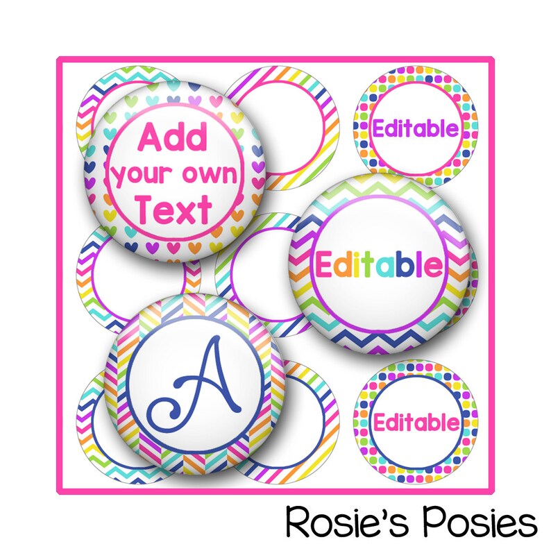 Editable Bottle Cap Image Sheet, Bright Rainbow Colors, Monogram - Etsy