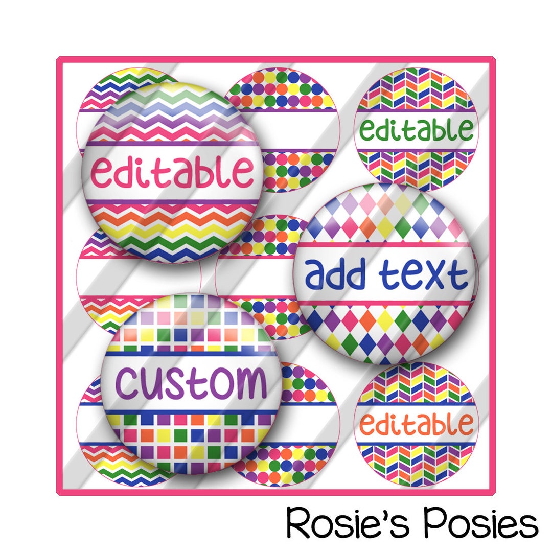 Editable Bottle Cap Image Sheet, Rainbow Colors, Custom Text - Etsy