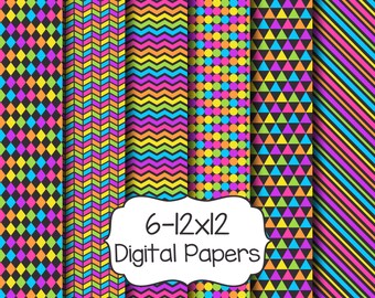 Halloween Digital Papers, Bright Colors Scrapbook Paper, Bats, Spider ...