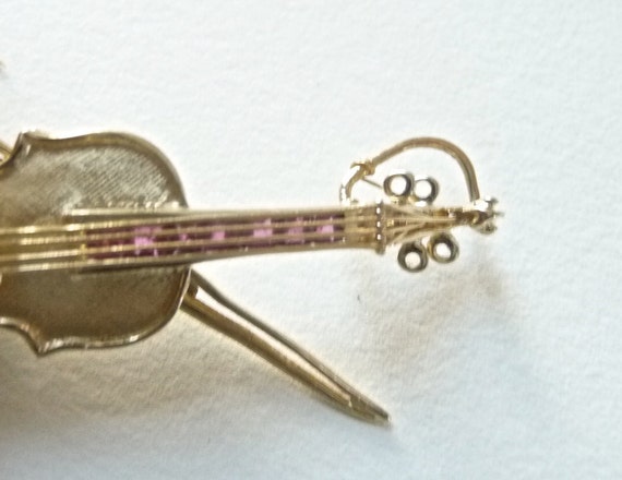 14k Gold Violin Pendant with Diamonds and Rubies - Gem