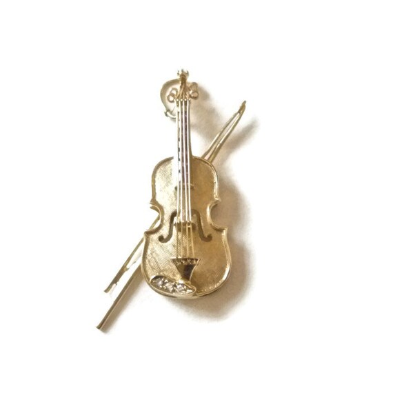 14k Gold Violin Pendant with Diamonds and Rubies - Gem
