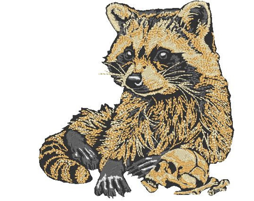 Machine Embroidery Design Raccoon and Skull, Raccoon Halloween, Retro ...