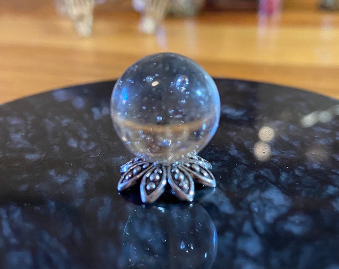 Dollhouse Miniature Crystal Ball, on Silver Flower Shaped Base, Fairy ...