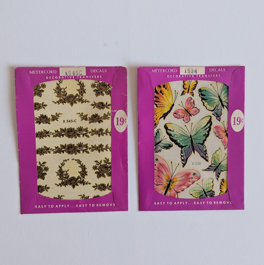 Vintage 1950s–60s Meyercord Decals Set of 2 Butterfly & Rose Transfers ...