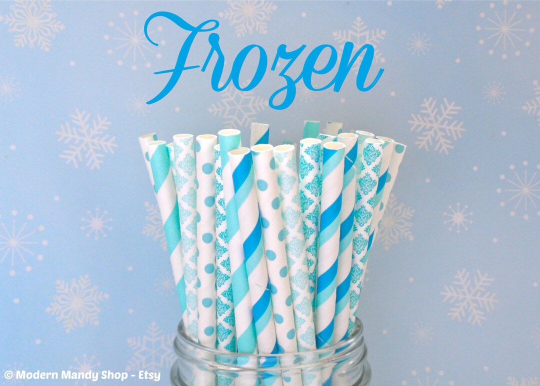 Light Blue and Blue Mixed Paper Straws (frozen - Packs of 25 or 50 ...