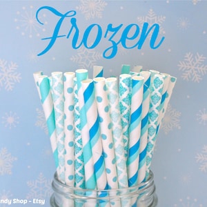Light Blue and Blue Mixed Paper Straws (frozen - Packs of 25 or 50 ...