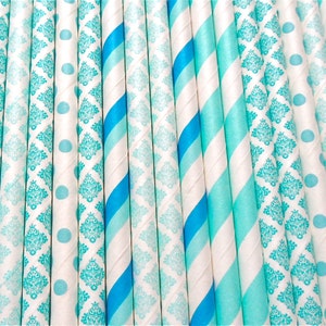 Light Blue and Blue Mixed Paper Straws (frozen - Packs of 25 or 50 ...
