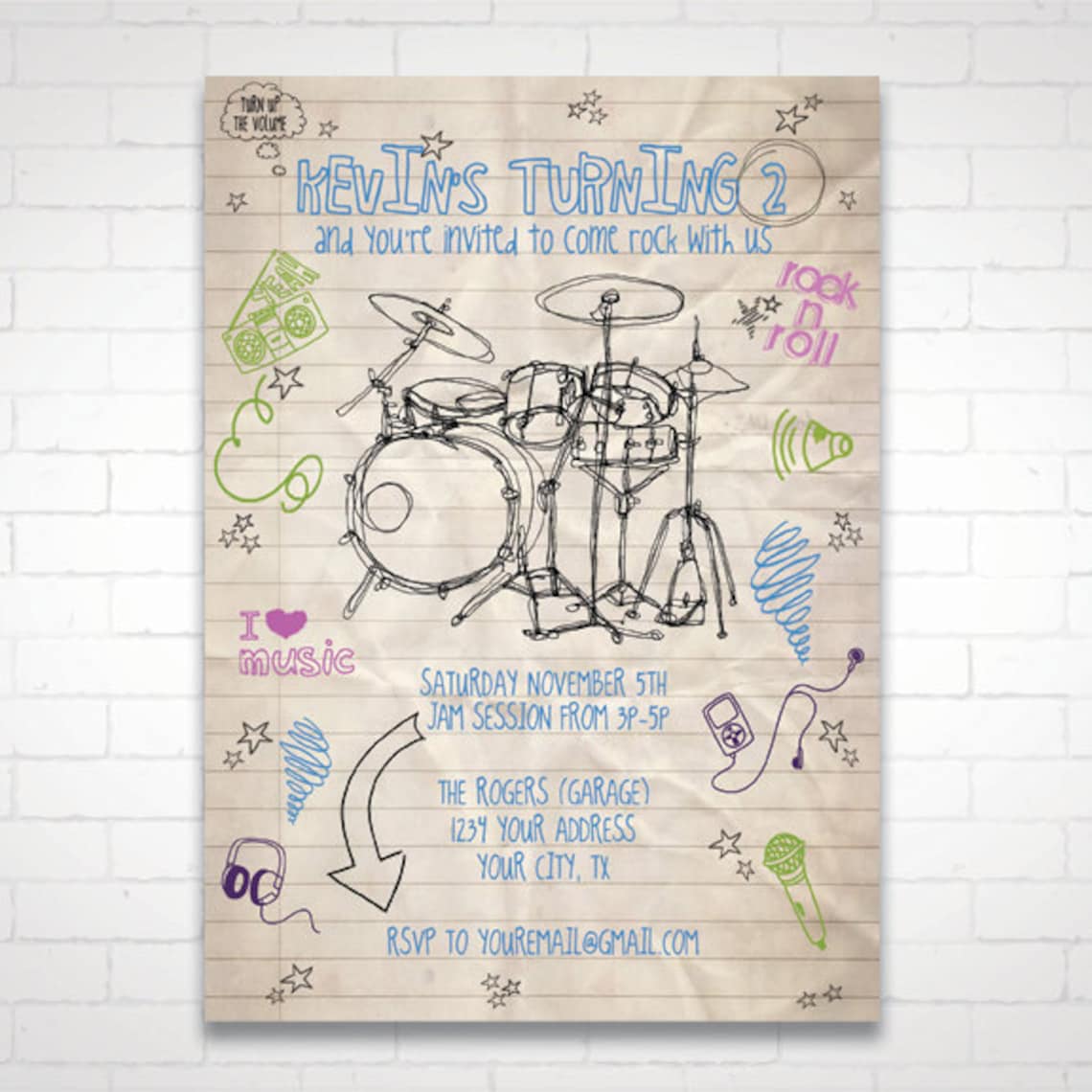 Drummer Birthday Party Invitation - Etsy UK