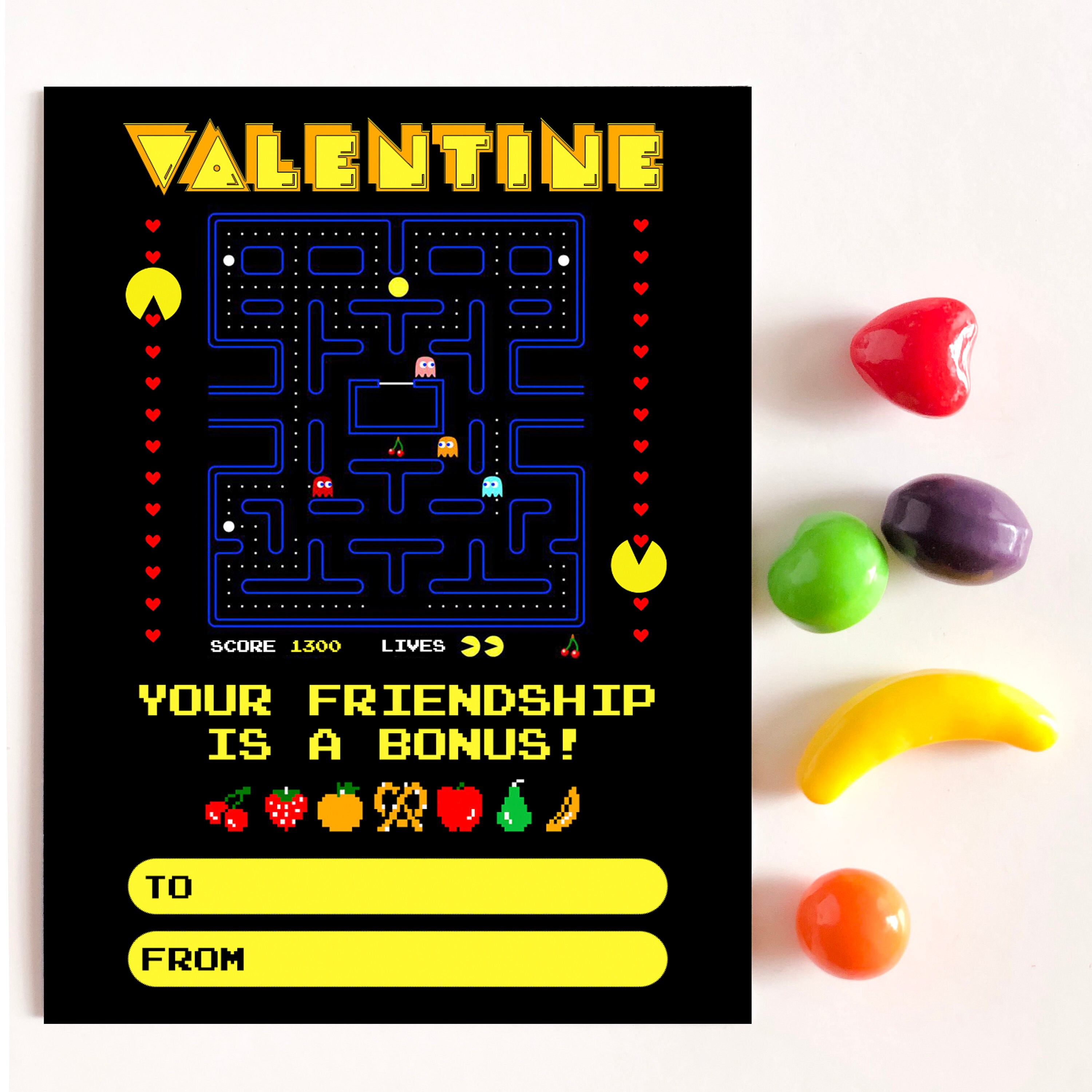 Pac-man Valentine Printable • Printable Valentines • Arcade Game ...