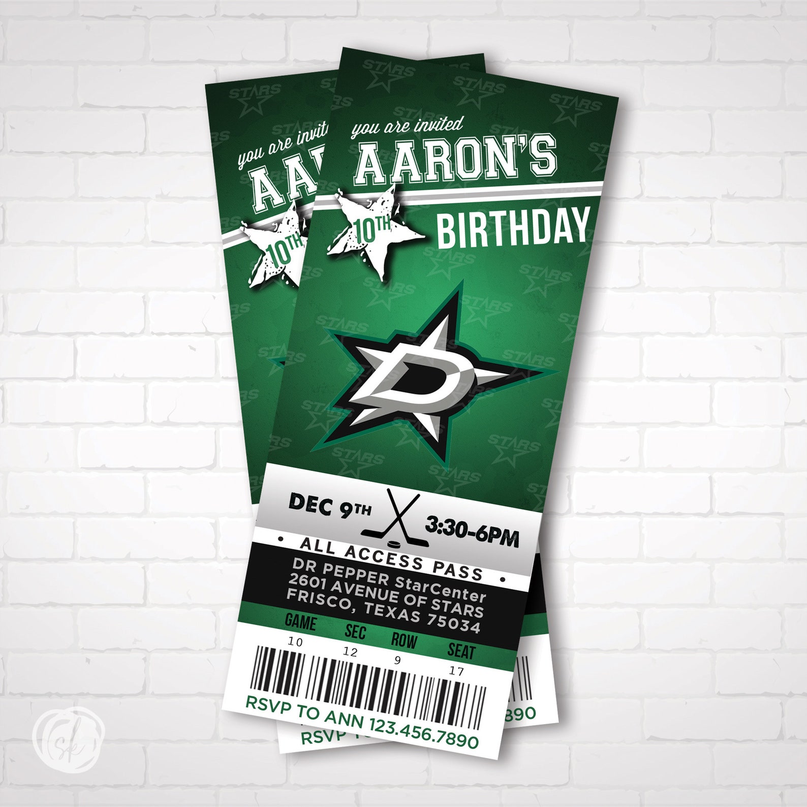 Dallas Stars Hockey Ticket Birthday Invitation - Etsy