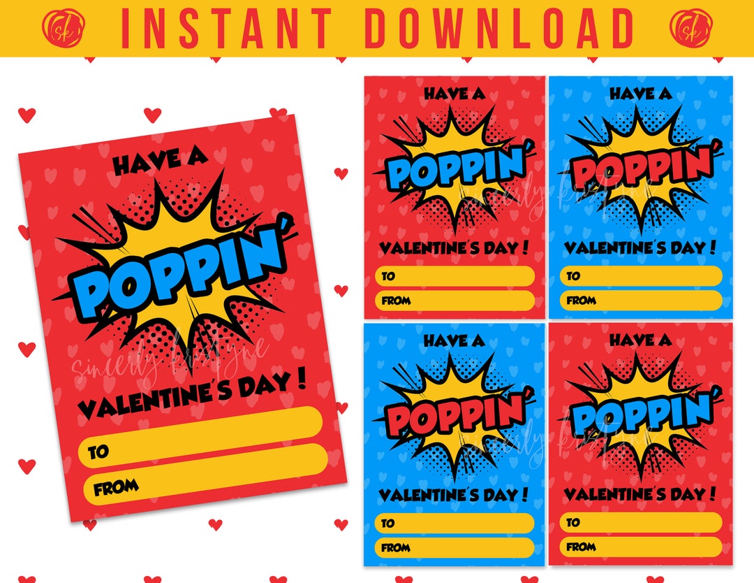 Pop Art Poppin' Valentine Printable • Printable Valentines • Poppin ...