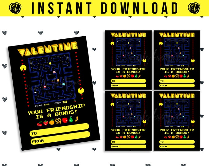 Pac-man Valentine Printable Printable Valentines Arcade Game Valentine ...