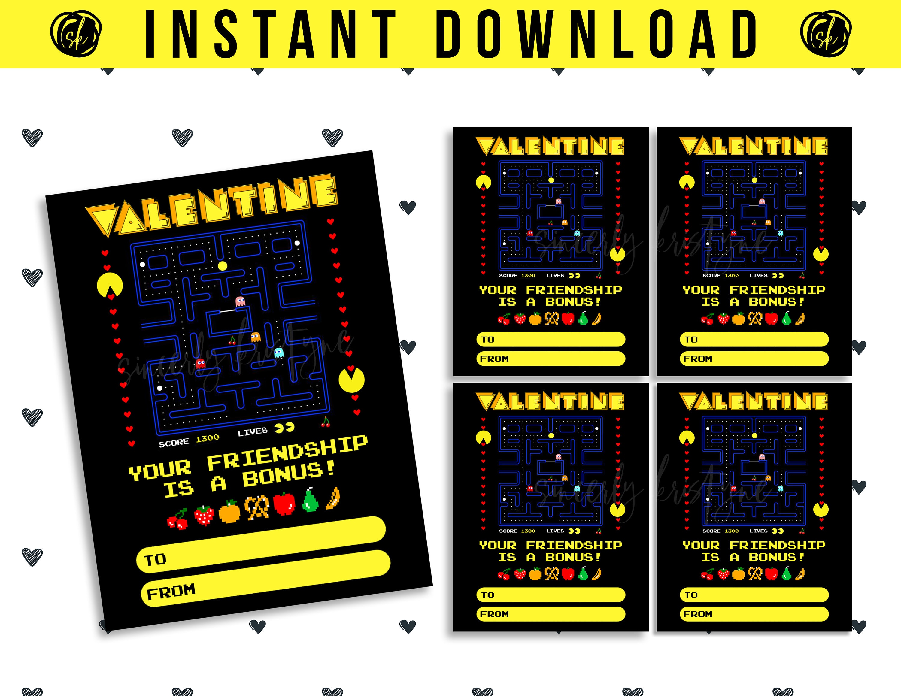 Pac-man Valentine Printable • Printable Valentines • Arcade Game ...