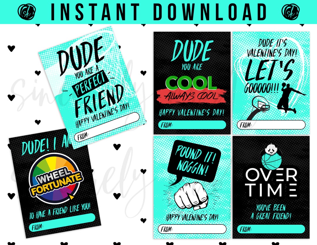 Dude Valentine Printable • Kids Valentine Cards • Printable Valentines ...