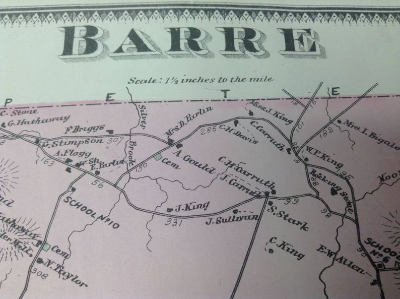 Antique Barre MA Town Map: 1870 Worcester County (15x13 Inches) - Etsy
